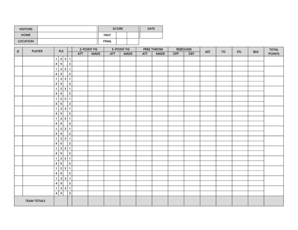 Printable Blank Basketball Stat Sheet Templates - Printable Template