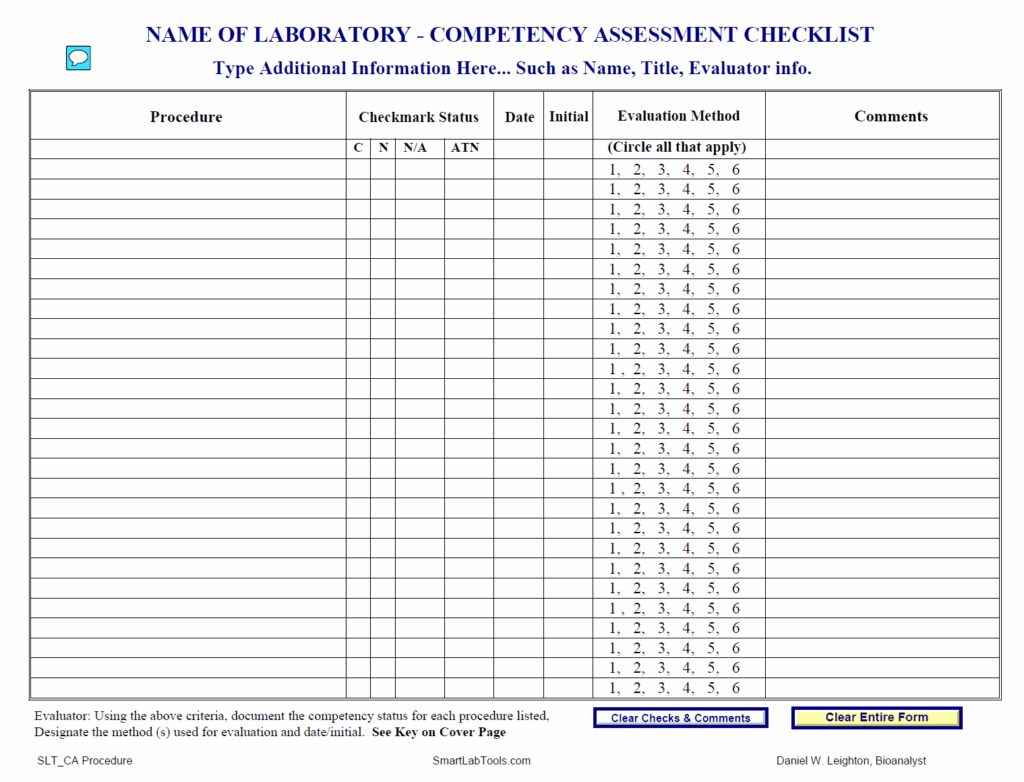 Printable Blank Competency Checklist Template - Printable Template